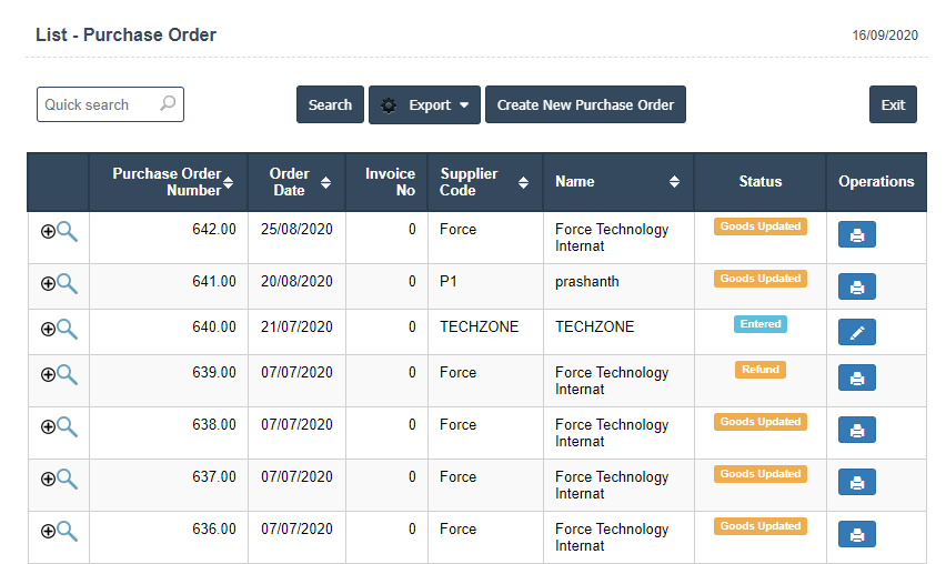 List Of Orders | Sri Software