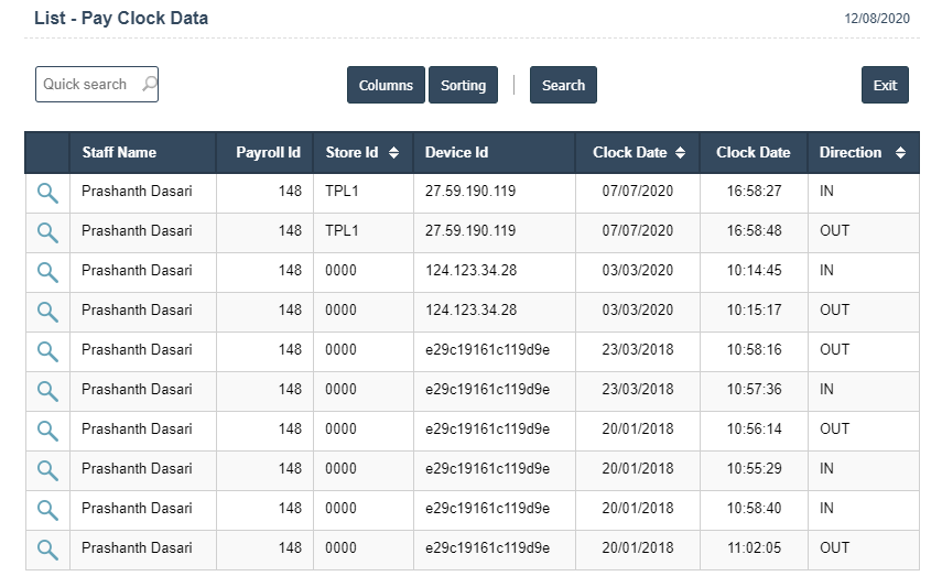 Pay Clock Data | Sri Software